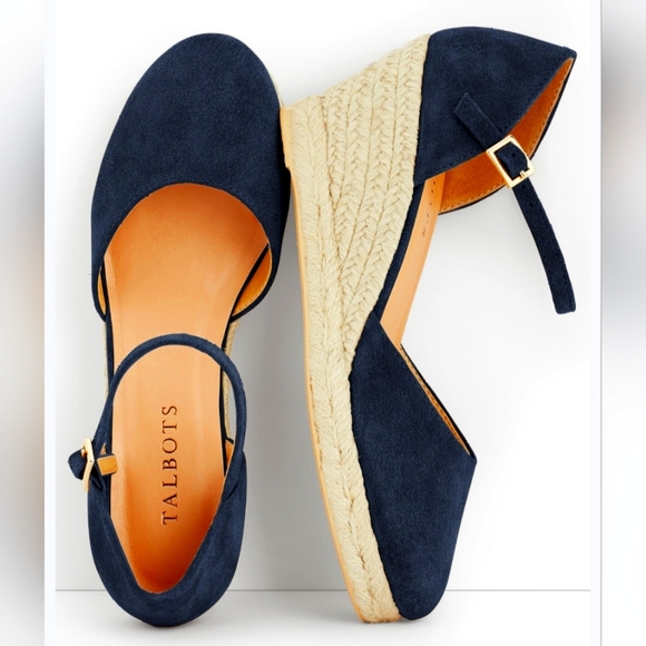 Talbots | Shoes | Talbots Size 95 Lyndsay Navy Silk Suede Espadrille ...